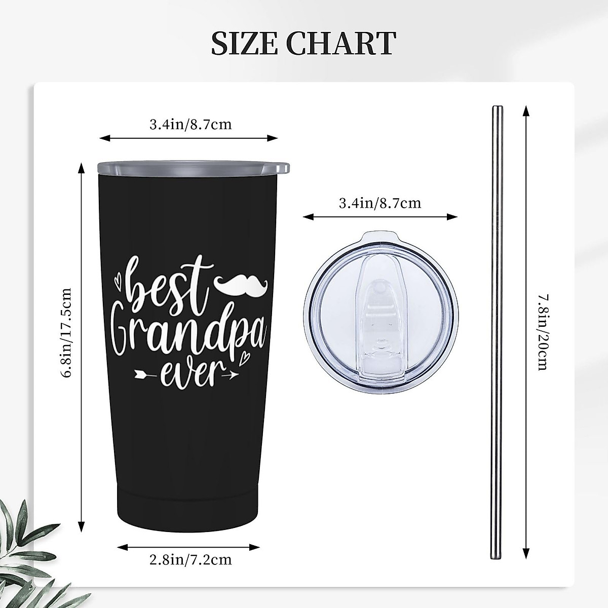 JASROTAO Best Grandpa Ever Tumbler,Father's Day 20oz Stainless Steel Insulated Travel Tumbler,Travel Coffee Mug with Lid and Straw Water Bottle Drink Tumbler Cups Gifts for Men