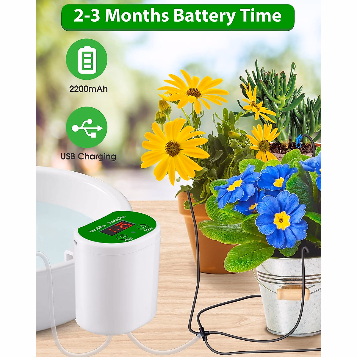 Neikko Automatic Plant Watering System for 12 Indoor Potted Plants, Automatic Drip Irrigation Kit Plant Watering System with Water Timer, USB Rechargeable Vacation Plant Self Watering Kit