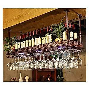Hanging Wine Rack, Retro Ceiling Decoration Rack, Upside-Down Hanger Suitable for Living Room, Dining Room, Bar, with Colorful Lights (Color : C, Size : 80X35X60CM)