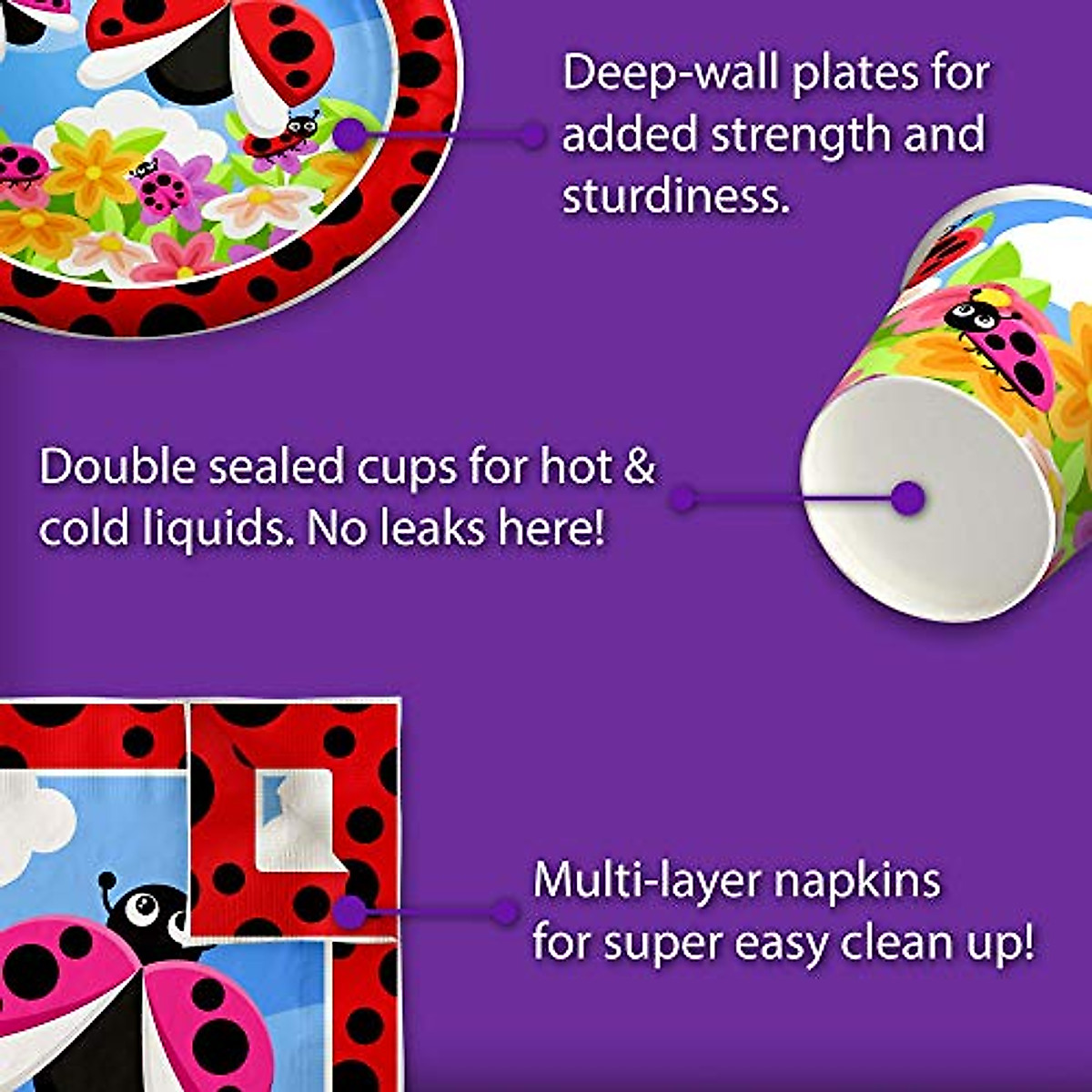 Little Lady Bug Birthday Party Supplies Set Plates Napkins Cups Tableware Kit for 16