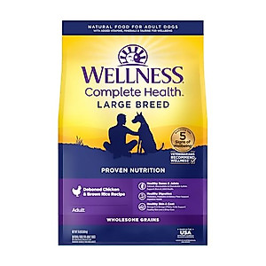 Wellness Complete Health Large Breed Dry Dog Food with Grains, Natural Ingredients, Made in USA with Real Meat (Adult, Chicken & Rice, 15-Pound Bag)