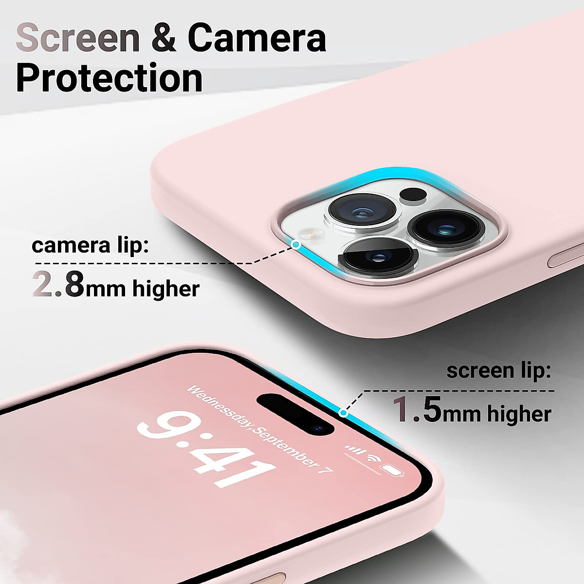 AOTESIER Shockproof Designed for iPhone 14 Pro Max Case, [Food Grade Silicone] [Military Drop Protection] with Anti-Scratch Lining Protective Phone Case for 14 ProMax, 6.7 inch, Chalk Pink