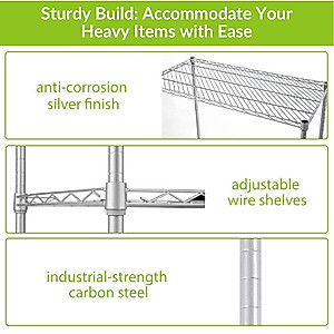 5-Tier Wire Shelving Unit, Adjustable Steel Storage Shelves 35.4" D x 17.7" W x 66.9" H, Commercial Storage Organisation Rack Heavy Duty Steel Shelving for Kitchen Bedroom Bathroom Office Garage