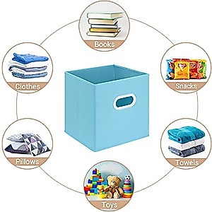 MaidMAX Cloth Storage Bin with Dual Plastic Handles for Home Closet Nursery Drawers Organizers, Foldable, 6 Colors, 10.5×10.5×11 inches, Set of 6