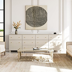 WAMPAT 8 Drawers Dresser Chests for Bedroom, 3-in-1 Modern Beige Wood Closet Storage Organizer Furniture with Door and Adjustable Shelves for Kids Room, Nursery, 94.4x15.3x32.4