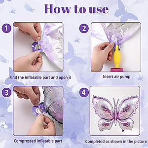 10 PCS Butterfly Balloons, Gradient Giant Butterfly Foil Mylar Balloon Butterfly Birthday Decorations for Butterfly Theme Birthday Party Wedding Supplies (Pink Purple, Green,Blue)