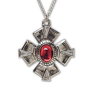 Medallion with Red Cabochon Medieval Renaissance Silver Finish Pendant Necklace