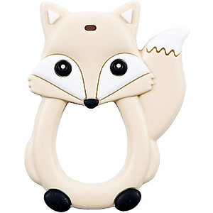 Kids Heroes Fox Teething Toy and Mitten Teether to Soothe Baby Boy Sore Gums, Teething Pacifier Clip, Grey