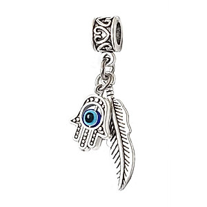 LaBenie Dangle Hamsa Palm, All-Seeing Eye & Feather Spirituality Dangle Charm