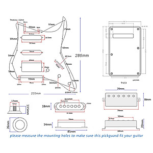 LAMSAM Prewired Pickguard with SSH Pickup Set, 3-ply Pick Guard Loaded Alnico V Single Coil Humbucker Pick-ups, Electric Guitar Scratchplate as Luthier Replacement Parts, Black-03