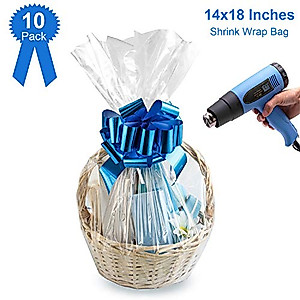 Morepack Shrink Wrap Bags for Gift Baskets,14x18 Inches PVC Heat Shrink Bags,10Pcs