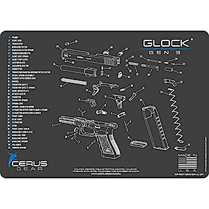 Gen 3 5 PC EDOG Cerus Gear Schematic (Exploded View) Heavy Duty Pistol Cleaning 12x17 Padded Gun-Work Surface Protector Mat Solvent & Oil Resistant & 3 PC Cleaning Essentials & Clenzoil