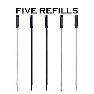 HeTaoCat Red Ink Refill Pack of 5, Replaceable Ballpoint Pen Refills, Medium Point Metal Refil (Black)