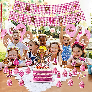 Western Cowgirl Pink Birthday Party Decoration, Horse Rodeo Party Supplies for Girls Including Birthday Banner,Horse Star Balloons, Cake Toppers (Pink Cowgirl)