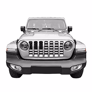 V8 GOD for Jeep Grill Insert Mesh Grille Deflector US Flag for Jeep Wrangler JL & Jeep Gladiator JT 2018-2025 - Black and White