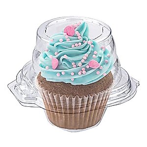 Stock Your Home Individual Plastic Cupcake Containers Disposable with Connected Airtight Dome Lid (50 Count) Clear Single Cupcake Container, BPA Free
