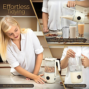 BEEZE Automatic Nut Milk Maker Machine - Make Almond, Soy, Oat, Cashew, Coconut Milk - Glass Blender, Built In Strainer, Smart Touch, 12-Hour Delay Timer