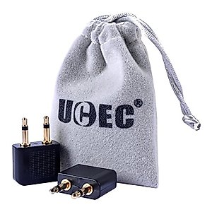 UCEC Airplane Headphone Adapter, 3.5mm Airplane Adapter for Headphones, Golden Plated Airline Headphone Adapter for in-Flight Entertainment System, 2 Pack
