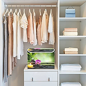 innewgogo Bamboo Mat with Flower Stone Storage Bins with Lids for Organizing Foldable Storage Bins with Handles Oxford Cloth Storage Cube Box for Bed Room