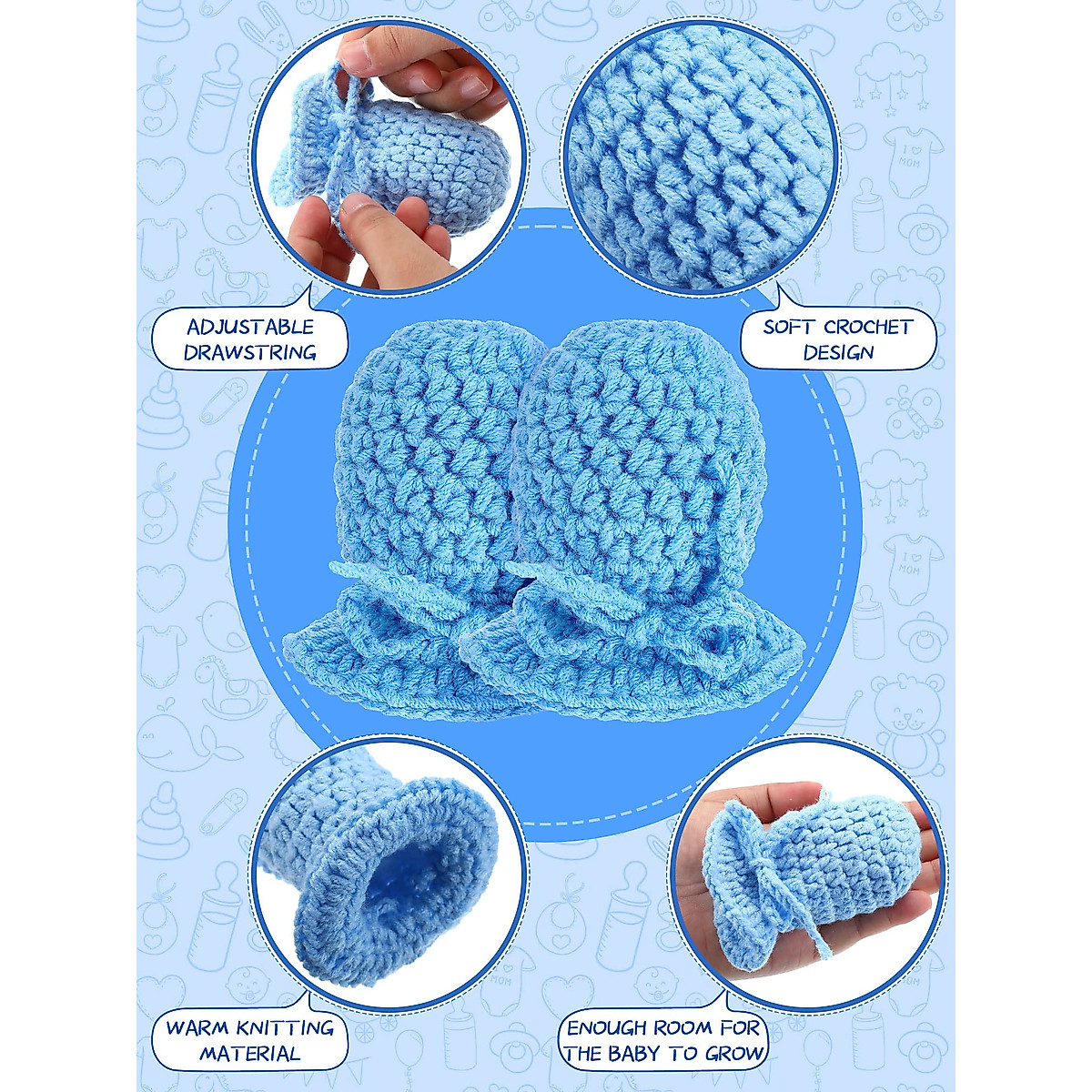 4 Pairs Winter Baby Mittens Crochet Baby Mitten Warm No Scratch Knitted Toddler Gloves Infant Newborn Accessories for Baby Boys Girls