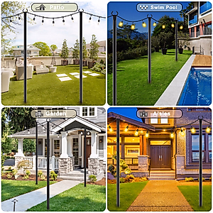 NUERPO String Light Poles,Metal Poles for Hanging Outdoor Light Strings,2 Pack 10 FT Light Poles Stand for Outside Garden,Patio,Wedding,Backyard,Deck,Party