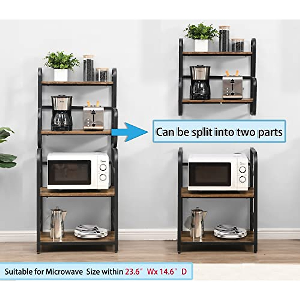 O&K FURNITURE 4-Tier Kitchen Bakers Rack with Storage Shelf, Standing Microwave Oven Stand Rack Spice Rack Organizer, Double-purpose Rack for Wide Application