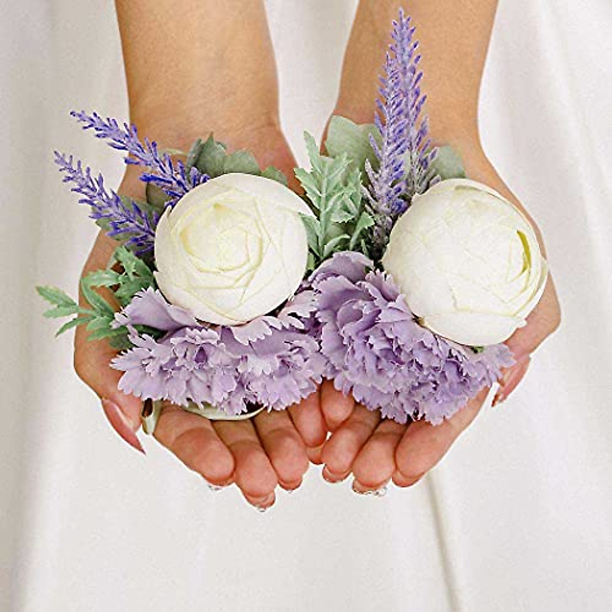 Campsis Set of 2 Wedding Bride Rose Flower Wrist Corsage White Handmade Leave Hand Flower Bride Bridal Bridesmaid Wristlet for Engagement Prom Party Beach Photography