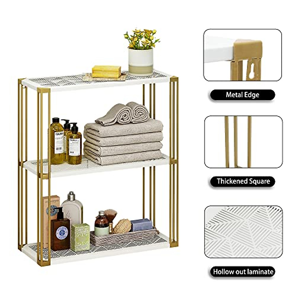 JERAOL Wall Mounted 3 Tier Bathroom Shelf Organizer Rack Over Toilet for Bathroom, Kitchen, Living Room Storage