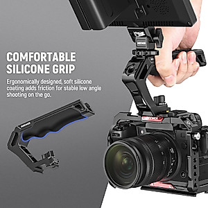 NEEWER Top Handle and NATO Rail Kit, Comfort Silicone Grip with Quick Release NATO Clamp, 3 Cold Shoes and 1/4" 3/8" ARRI Threads, Compatible with SmallRig Camera Cage Video Rig, CA008