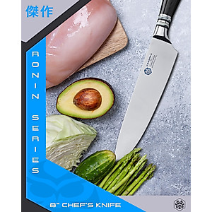 KESSAKU 8-Inch Chef Knife - Ronin Series - Forged High Carbon 7Cr17MoV Stainless Steel - Pakkawood Handle with Blade Guard