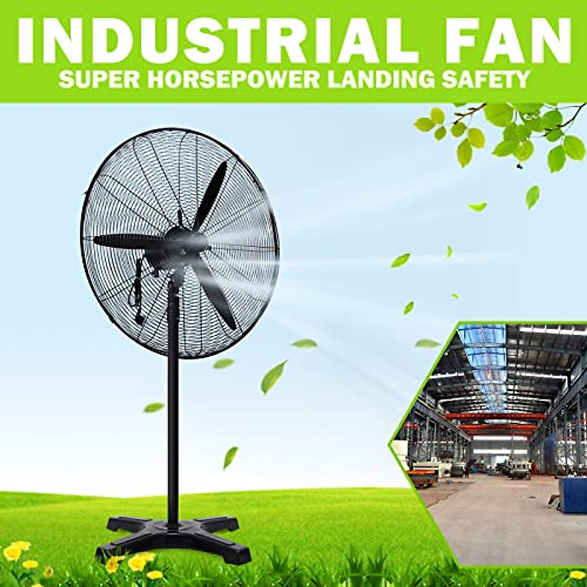 Yonntech 31 inch Standing Pedestal Fans High Velocity Floor Fan Industrial Familiy Fan 3 Speed Settings Adjustable Tilt Metal Stand with 55"-71" Adjust Height