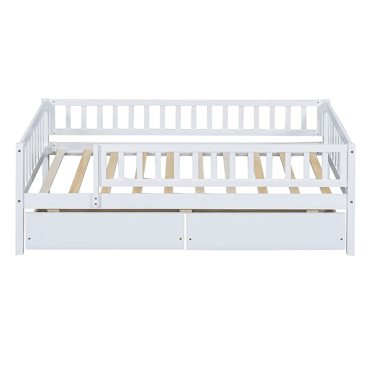 Harper & Bright Designs Twin Size Daybed with Two Drawers, Wood Kids Twin Platform Bed Frame with Storage and Rails, No Box Spring Needed, Easy Assembly (Twin Size, White)