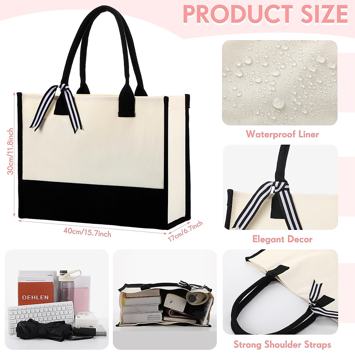 Sweetude 20 Pcs Canvas Beach Bag Initial Classic Present Bag for Women DIY Personalized Canvas Tote Bag for Wedding Bridal Bridesmaid Birthday Beach Holiday(Natural White)