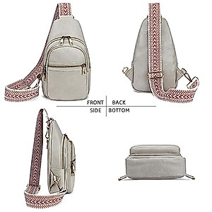 Cynure Women's Vegan Leather Sling Bag Packs Small Zipper Crossbody Chest Backpacks, Light-Grey