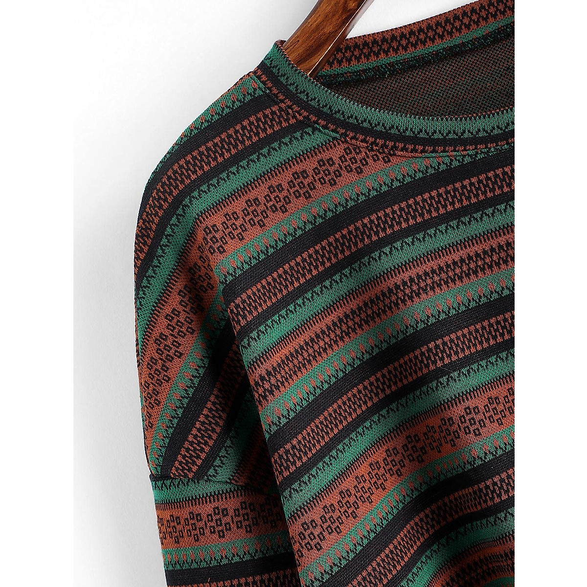 ZAFUL Women's Tribal Ethnic Graphic Cropped Knitwear Bohemian Long Sleeve Pullover Sweater Boho Drop Shoulder Knitted Top Multicolored