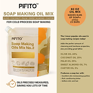 Pifito Soap Making Oils Mix No. 2 │ 60 Oz Quick Mix Blend of Pre-Measured Oils for Cold Process Soap Making Supplies