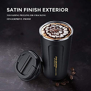 PINKAH 17OZ Stainless Steel Coffee Travel Mug, Double Walled Insulated Vacuum Tumbler Cup, Powder Coated Thermal with Lid for Hot and Cold Coffee Tea
