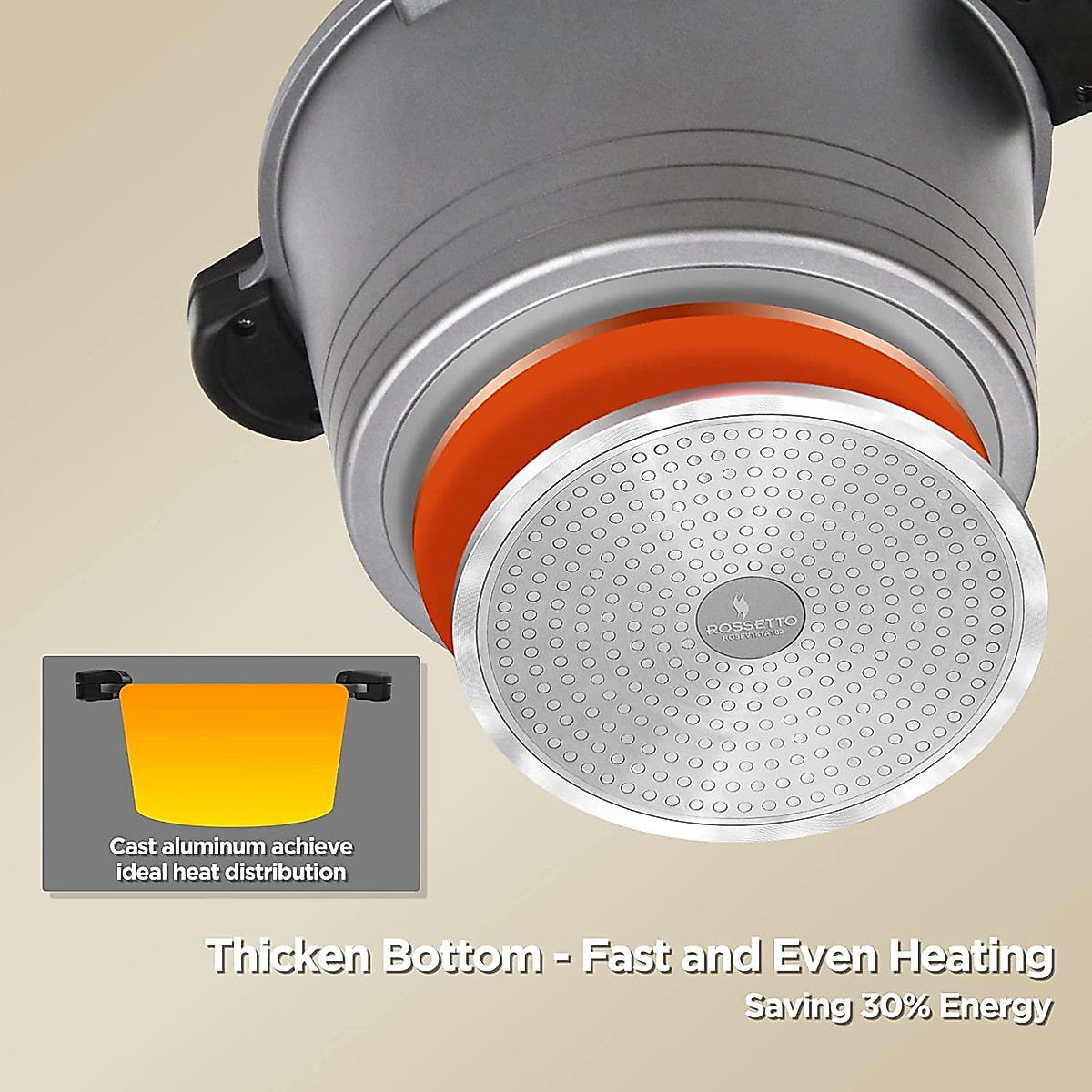 8.5 Quart Stock Pot with Strainer Lid, Multipurpose Pasta Pot Spaghetti Pot, PFOA free, Three-layer Non-stick coating, Dishwasher Safe, Tempered Glass Lockable Lid, Cast Aluminium, Grey