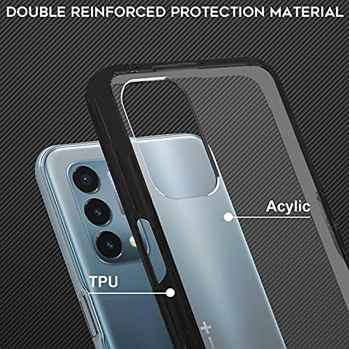 Orzero Case Compatible for OnePlus Nord N200 5G, Solid Acrylic Back Cover TPU Frame Scratch Resistant Shock Absorbing Body Protection Phone Case - Black