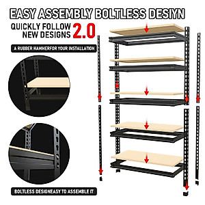 CFTEL Storage Shelves, 2000LBS Garage Shelving, 72"H x 35.5"W x 15.8"D Heavy Duty Metal Shelves, 5 Tier Shelving Units for Garage Shelves Adjustable Garage Shelves and Storage for Closet Pantry Shelf