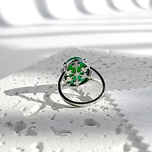 DALEGEM Natural Onyx Agate Stone Ring,S925 Sterling Silver Edged with Flower Vine Genuine Gemstone Turkey Ring Jewelry for Women (Stone_B, 8)