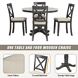 5 Pieces Dining Table Set for 4 Persons, Wooden Dining Table Set with One Faux Marble Dining Table and 4 Upholstered-Seat Chairs Modern Counter Height Dining Table Set for Kitchen Living Room, Gray