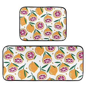 DOMIKING Citrus Lemon Kitchen Mats 2 Pieces Non-Slip Anti Fatigue Kitchen Rugs and Mats Set for Floor Cushioned Standing Mats Area Rug Runner for Hallyway Kitchen Bedroom
