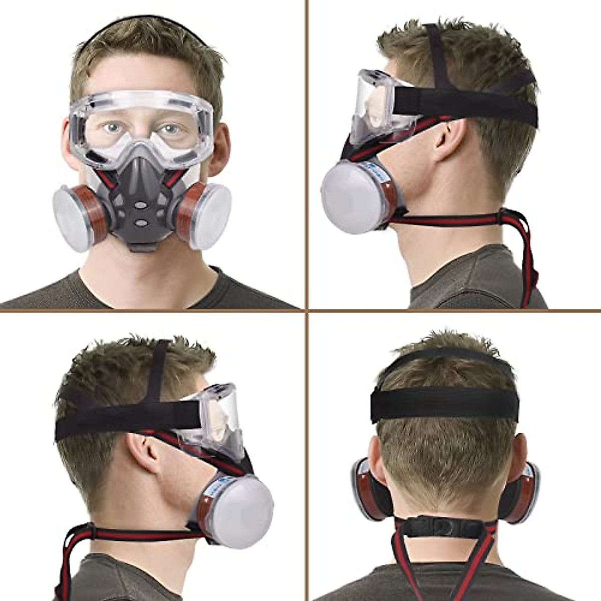 Reusable Respirator Half Facepiece Cover w/Safety Goggles & Filters Against Dust Vapors Gas Pollen Chemicals Suitable for Painting Spraying Sanding Welding Woodworking Epoxy Resin & Other Protection