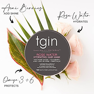 tgin Rose Water Hydrating Hair Mask for Natural hair, with Rose Water and Acai Berries, Hydrating Conditioning Treatment for Dry Hair, 12 oz