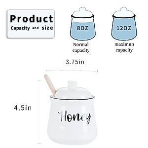 HAOTOP Farmhouse Porcelain Honey Jar with Dipper and Lid Set 12oz,Easy to Clean (White)