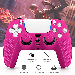 SIKEMAY [2 Pack] PS5 Controller Skin, Anti-Slip Thicken Silicone Protective Cover Case Perfectly Compatible with PlayStation 5 Controller Grip with 8 x Thumb Grip Caps - Nova Pink