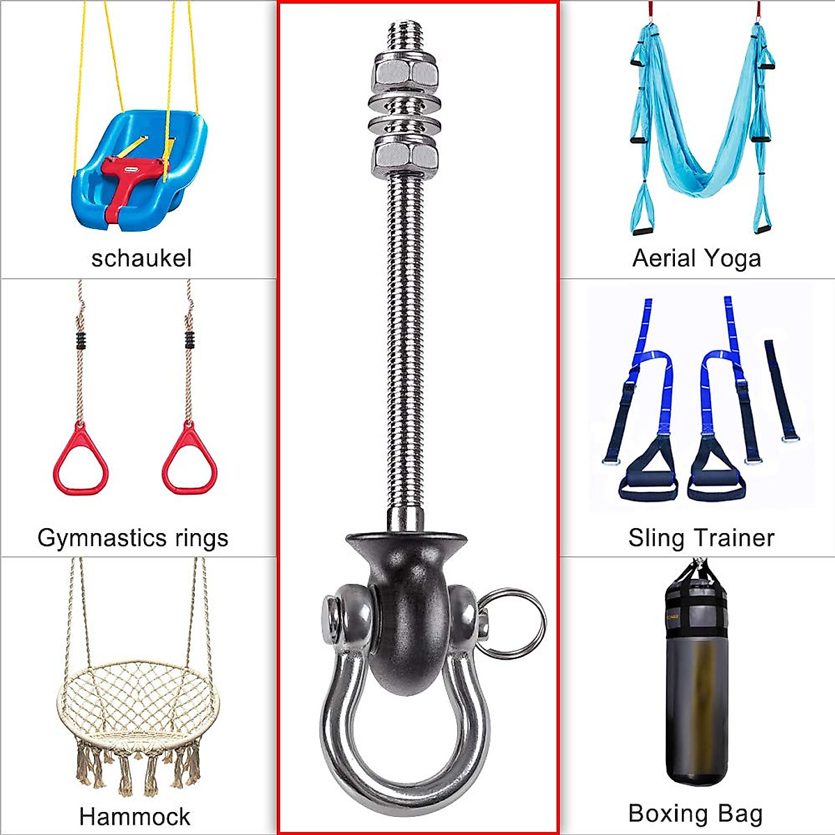 Dolibest Set of 4 Permanent Antirust Stainless Steel 304 Heavy Duty Swing Hangers, Playground Porch Yoga,for Wood and Steel Beam Yoga Hammock Chair Punching 1500LB Capacity,180° Swing, 7.67''