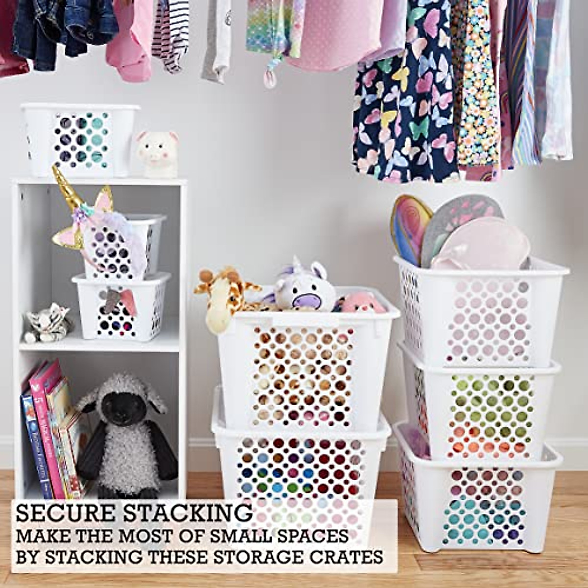 Organize Your Home Medium Stackable White Storage Containers with Open Tops, 3 Pack, Great Organizing Bins for Pantry, Closet, Bedroom, and all Storage, 13.2” x 12” x 8.5”