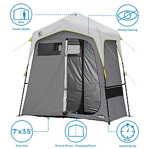 CORE Instant Cabin Shower Tent | 2 Room Camping Utility Tent with Changing Privacy Room | Portable Large Pop Up Tent with Easy 60 Second